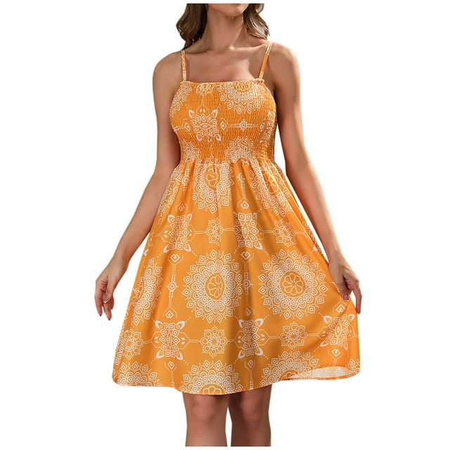 Women's Summer Print Beach Dress Wrap Bust Sling Spaghetti Strap ...