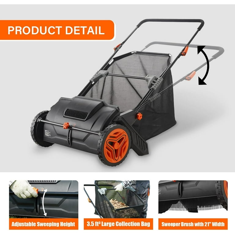 Lawn Sweeper Push 21 Inch Leaf And Grass Collector Solid Rubber Wheels ...