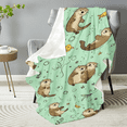 Cozy Vintage Otter Print Flannel Blanket, Soft Warm Light Blue ...