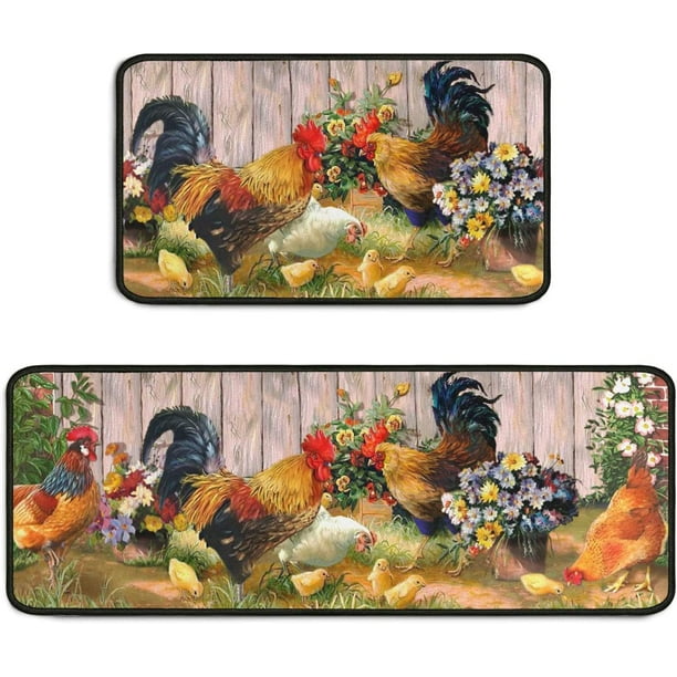 Rooster Kitchen Rugs Set 2Pcs Non Slip Kitchen Floor Rug and Mat ...