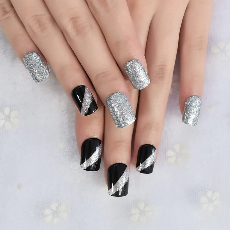 Sparkly Silver Nails