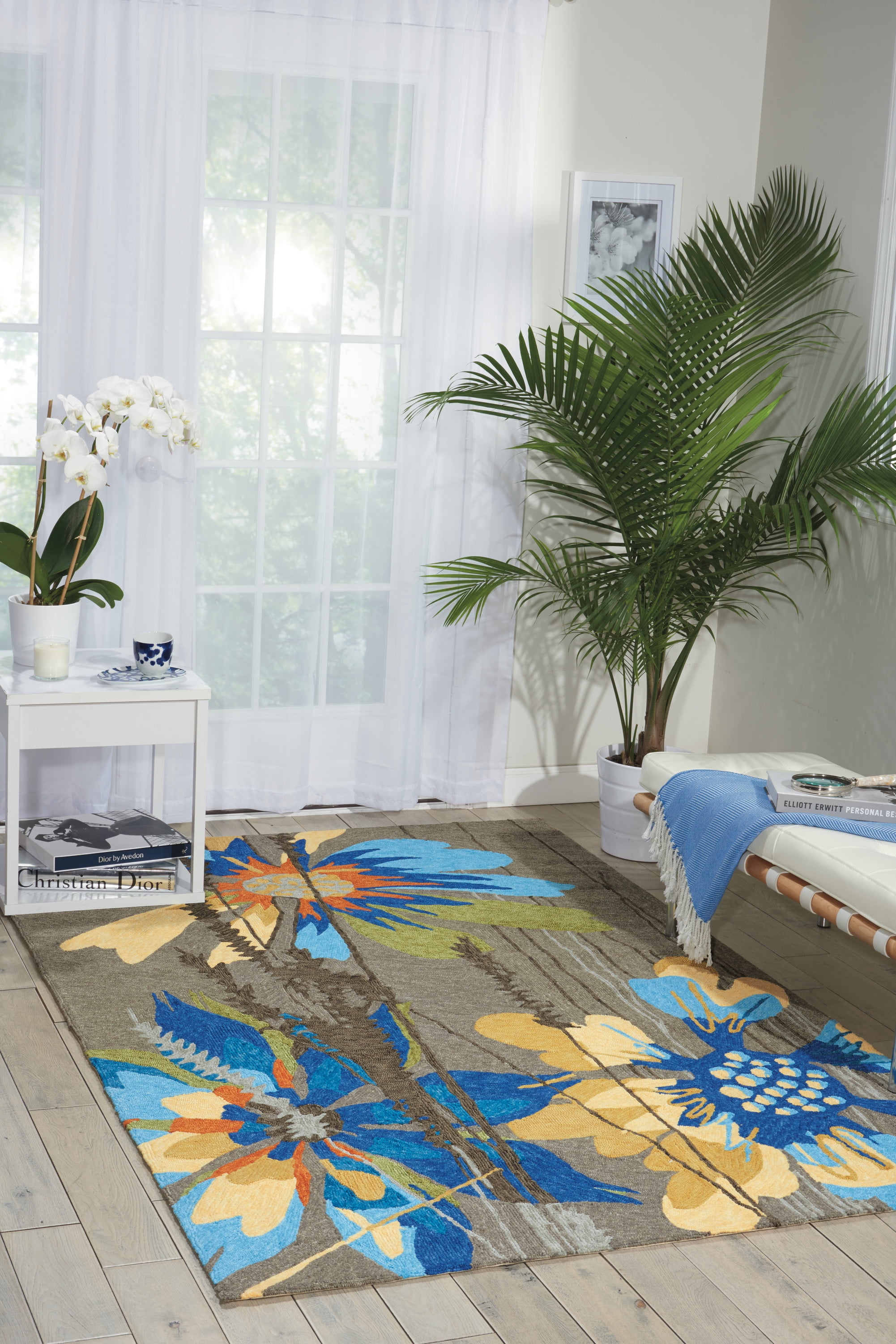 Nourison South Beach Indoor/Outdoor Traditional Floral Grey 5' x 7'6 ...