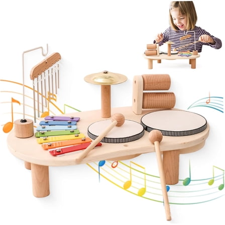 TiokMc 15-Piece Toddler Drum Set with LED Lights, Beginner Musical ...