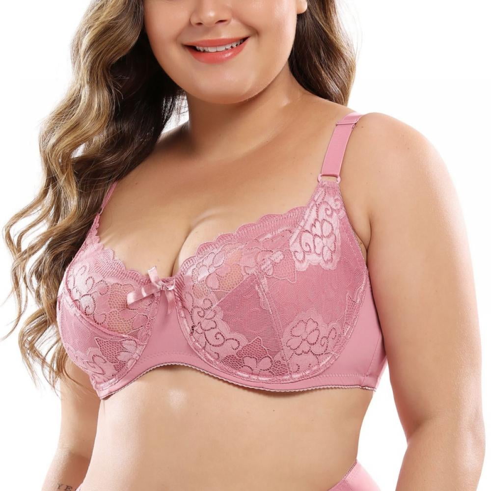 Women Lace Jacquard Thin Underwire Bras 36 38 40 42 44 46 D Cup