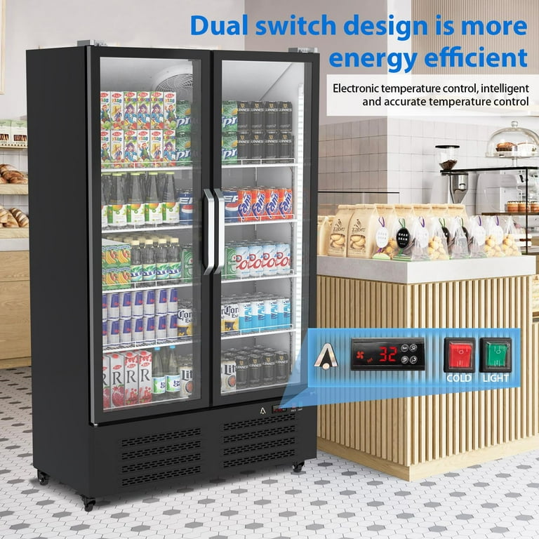 GARVEE Commercial Refrigerator 2 Door Display Fridge Merchandiser Upright Beverage Cooler Double Glass Door Fridge with Adjustable Shelves Drink