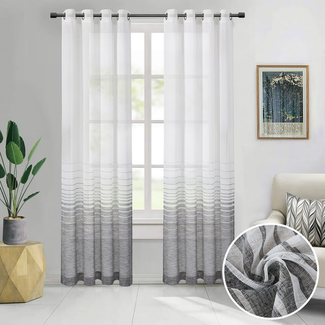 Haperlare 52"Wx95"L Black and White Stripe Sheer Window Linen Drape ...