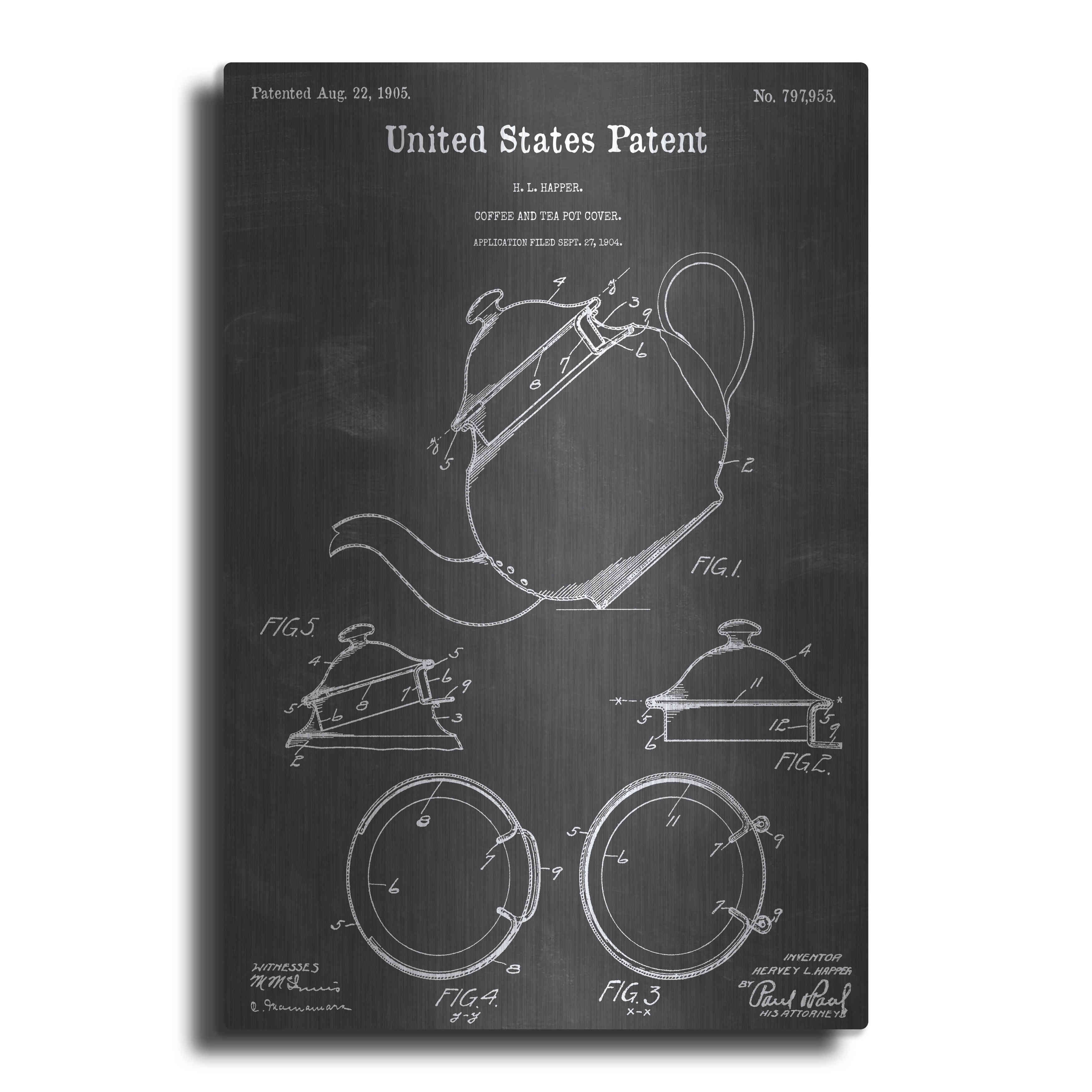 Luxe Metal Art 'Tea Pot Vintage Patent Blueprint' by Epic Portfolio ...