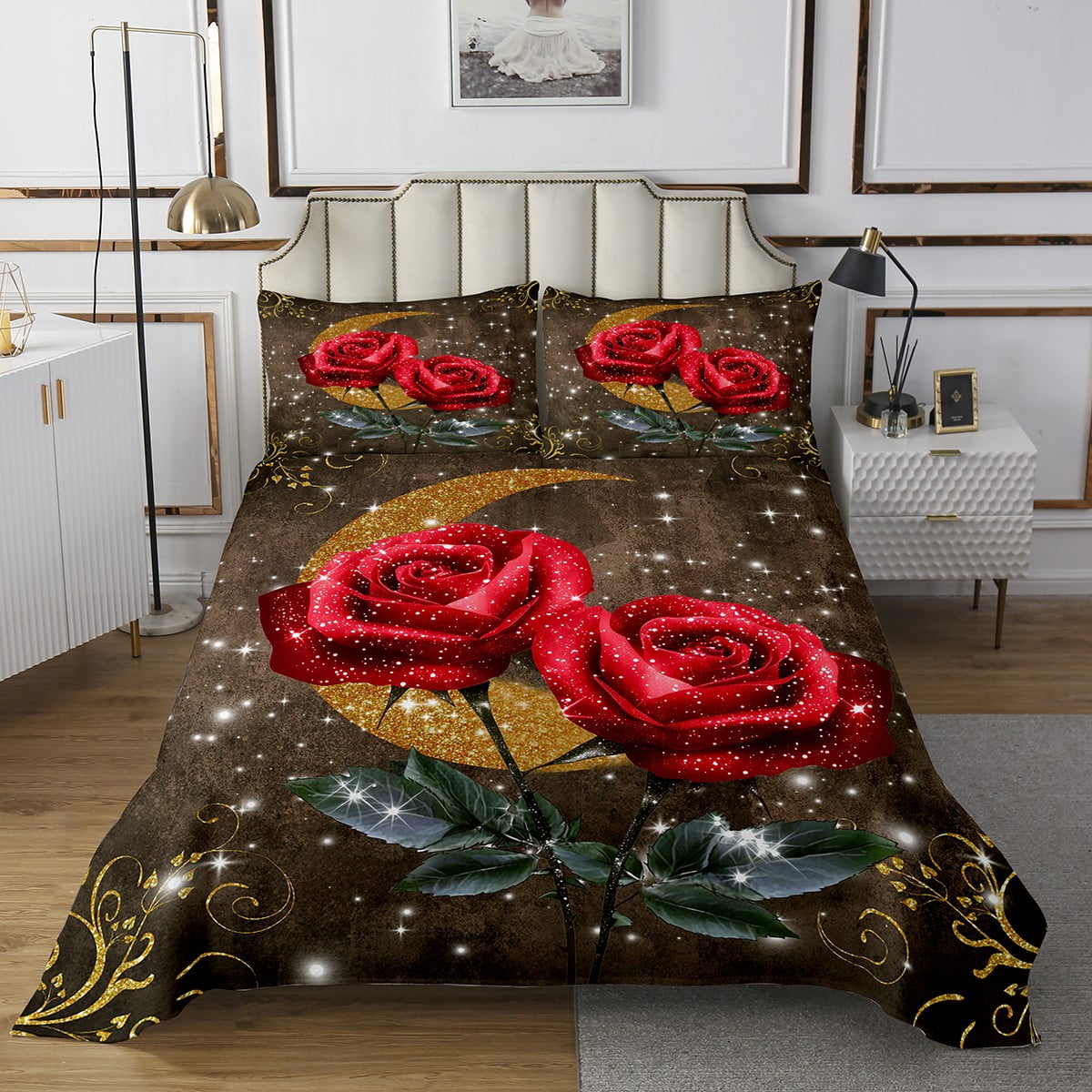 Click here for Erosebridal Red Rose Flower Coverlet Set Twin  Gol... prices