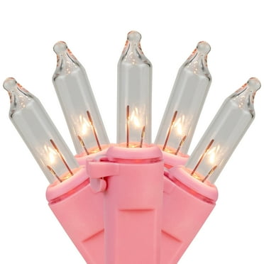 Set of 50 Pink Mini Christmas Lights 2.5" Spacing - White Wire ...