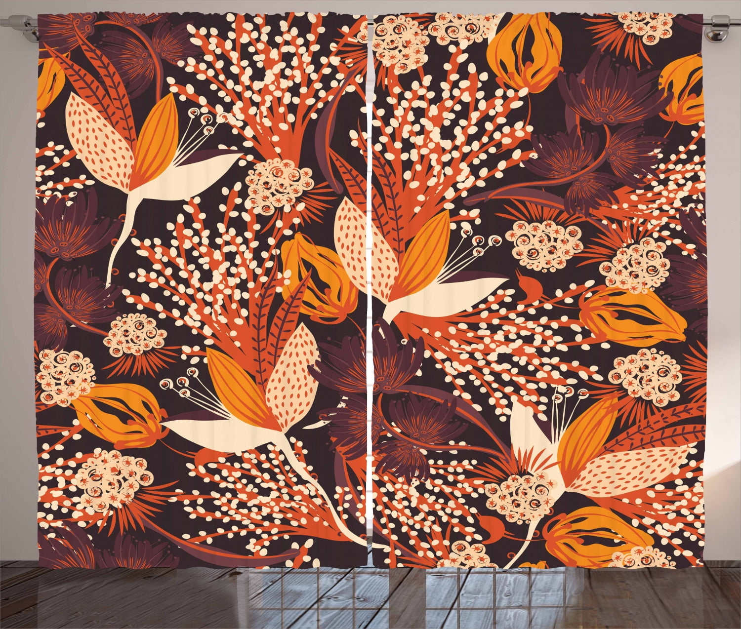 Autumn Curtains 2 Panels Set, Fall Season Bouquet Leaves Artistic Rust ...