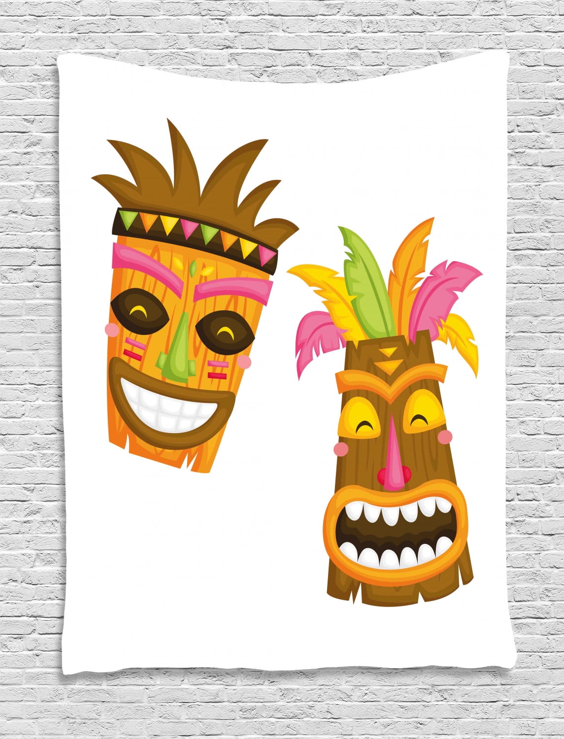Luau Tapestry, Summer Party Themed Exotic Happy Hawaiian Mask Designs ...