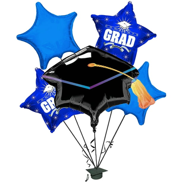 PMU Graduation "Congrats Grad" Royal Blue Foil Balloon Bouquet Pkg/5 ...
