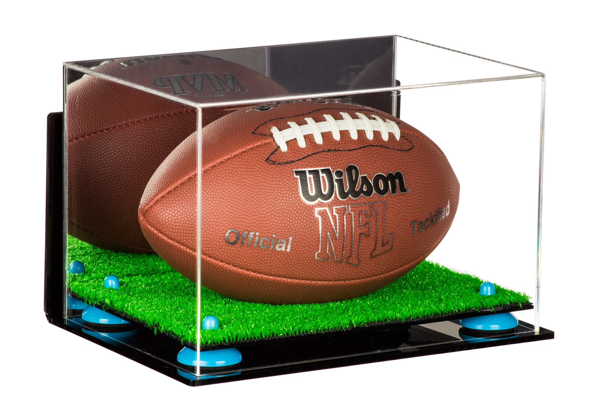 Deluxe Acrylic Football Display Case with Blue Risers, Mirror, Turf ...