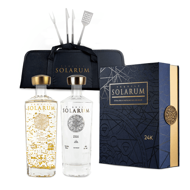 Kit Tequila Solarum Extra Añejo 24k Con Tequila Blanco + Set Parrillero ...