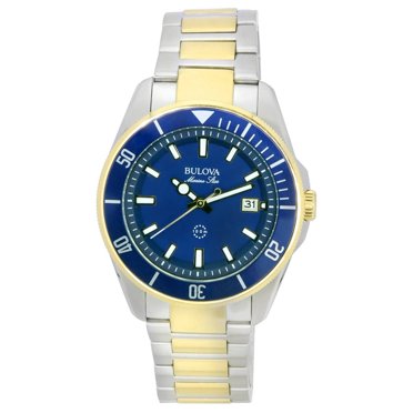 Men's 96B285 Quartz Chronograph Blue Dial Silver-Tone 44.5mm Watch ...