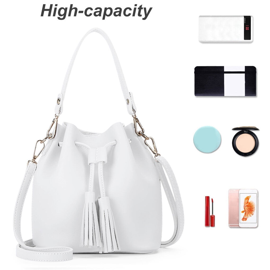 Click here for Pitrice Bucket Bag Faux Leather Tassel Drawstring... prices