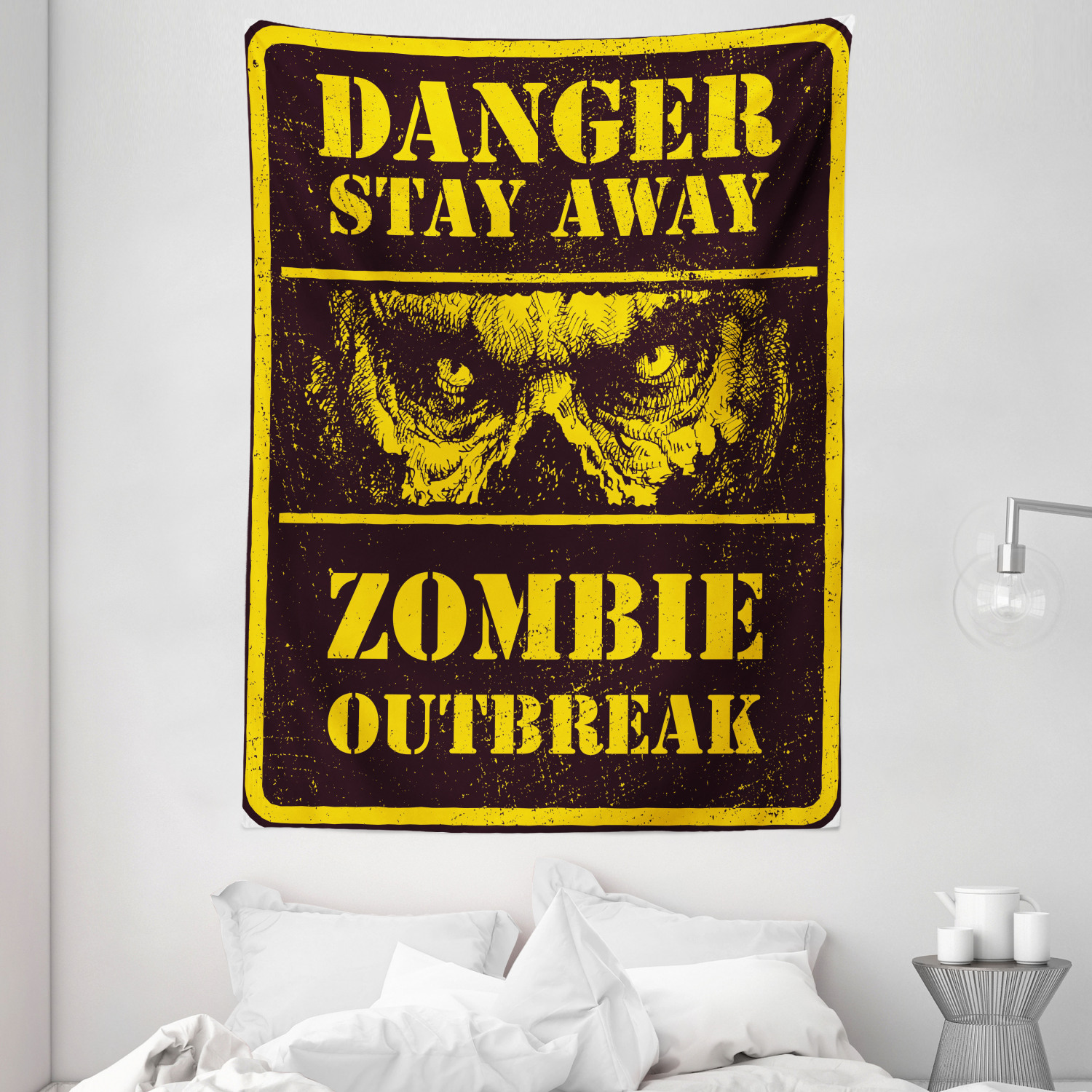 Zombie Decor Tapestry, Danger Stay Away Outbreak Message Monster ...