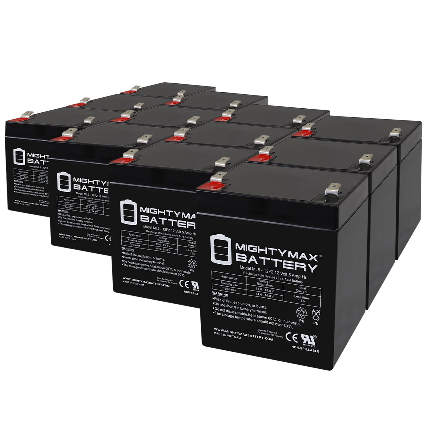 Mighty Max Battery ML5-12F2 - 12 Volt 5 AH, F2 Terminal, Rechargeable ...