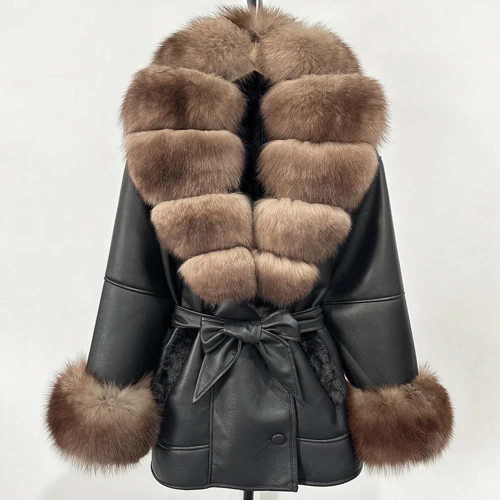 OFTBUY Real Fox Fur Jacket Lamb Fur Ladies 2025 Large Fur Coat Women ...
