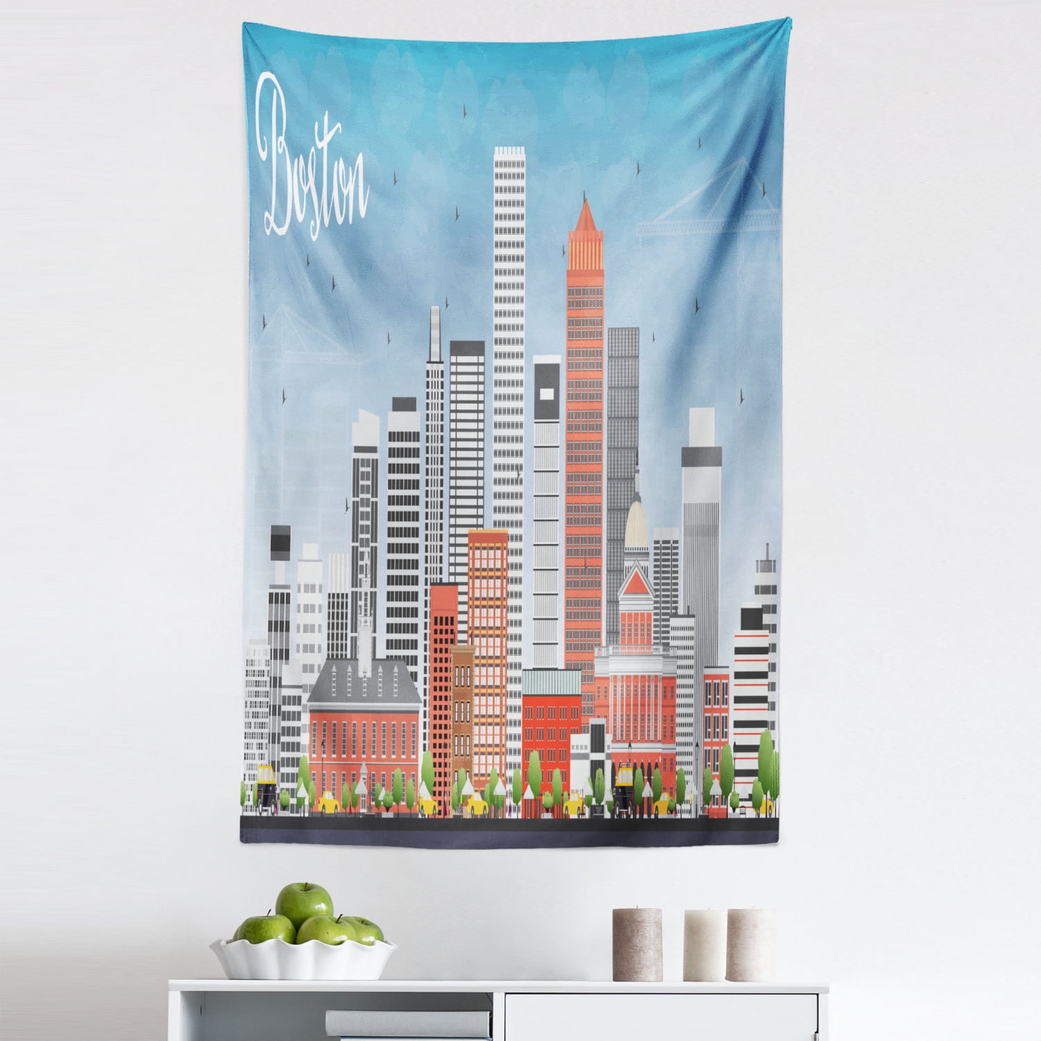 Boston Tapestry, Scene of Vibrant City Life Detailed Illustration of ...