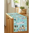 Abstract Map Cartoon Animals Table Runner 72 Inch Long Blue Ocean Cloud ...