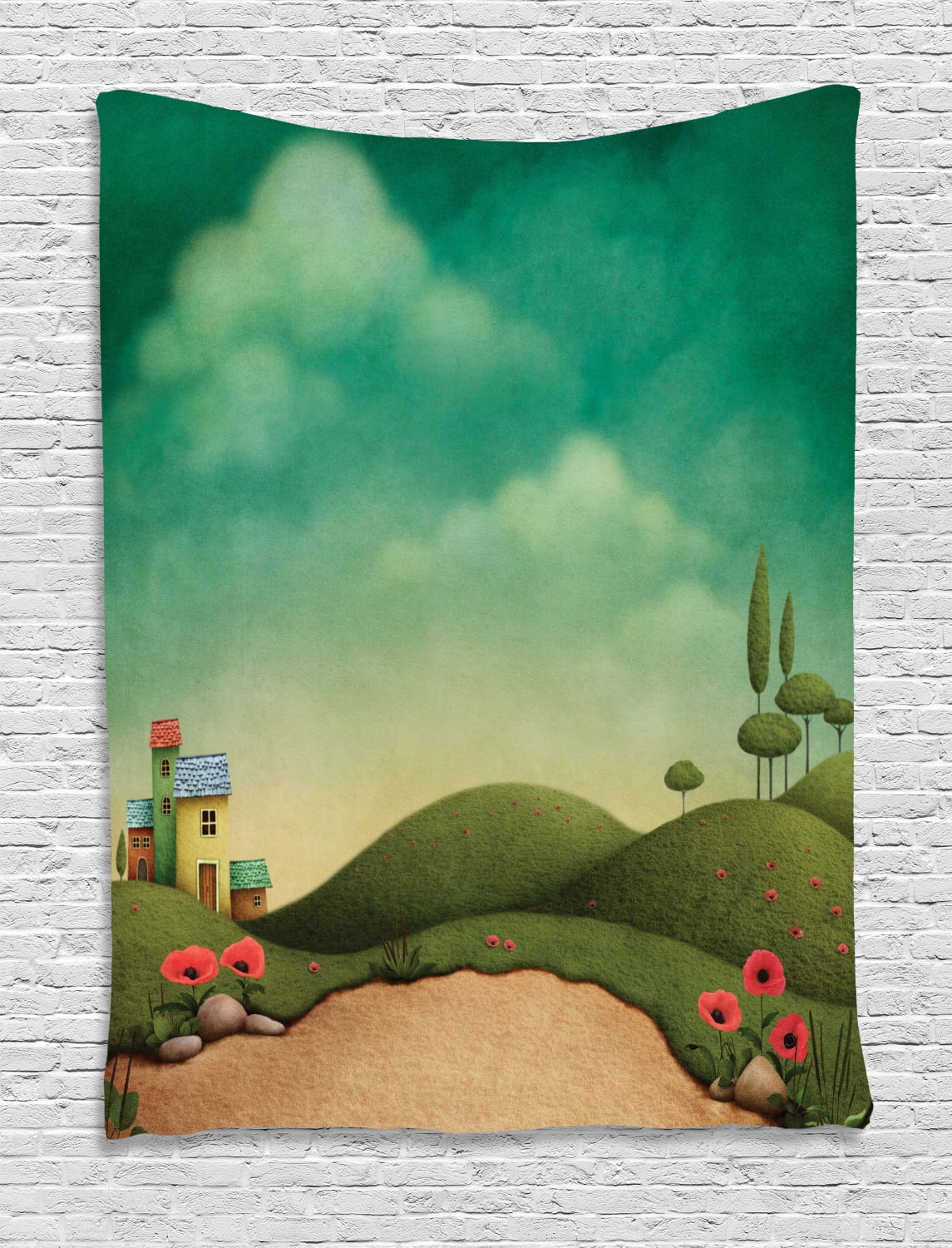 Mural Tapestry, Abandoned Village of Four Houses Behind the Hills and ...