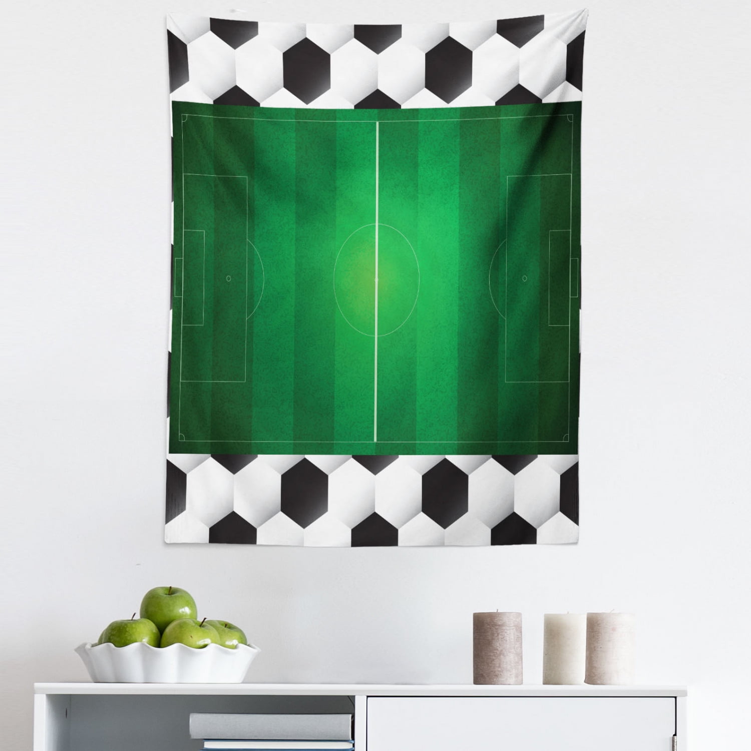 Soccer Tapestry, Football Field with Hexagonal Ball Pattern Frame ...