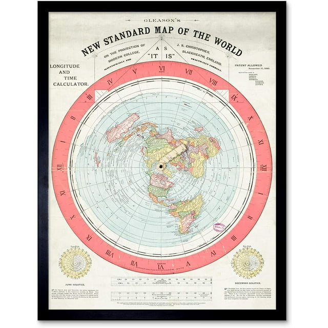 Gleason 1892 New Standard Map of the World Time Calculator Flat Earth ...