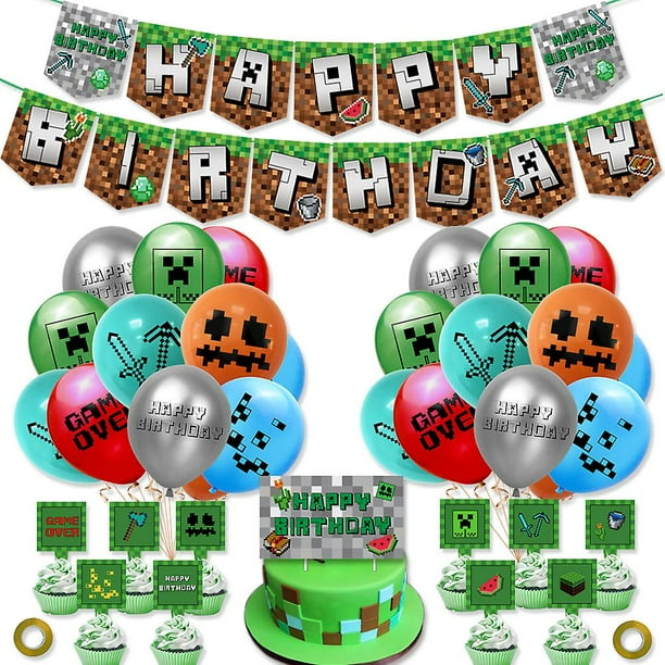 Minecraft Game Theme Balloons Banner Cake Topper Ribbon Set Birthday ...