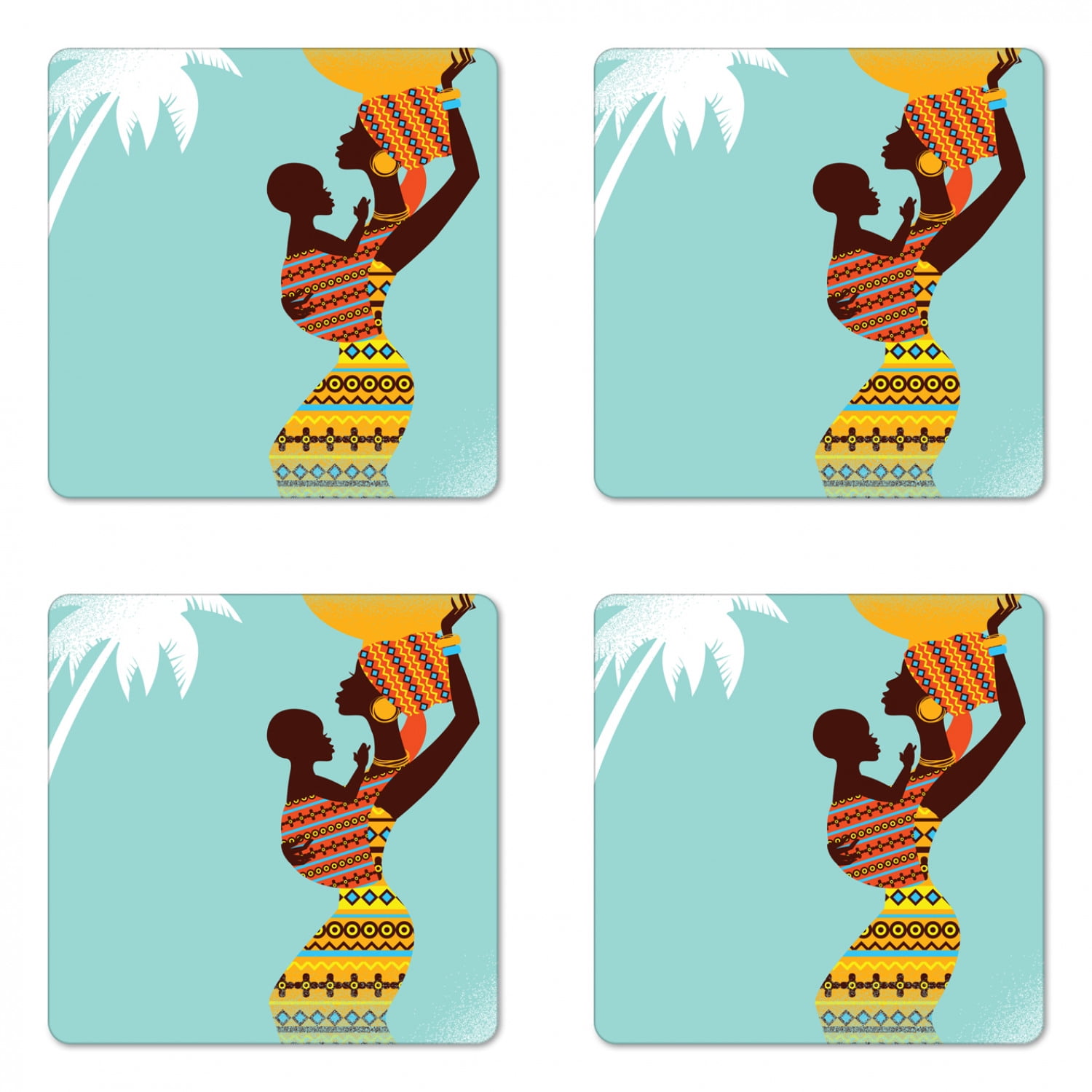 African Coaster Set of 4, Mother with Her Baby in Clothes Retro Style ...