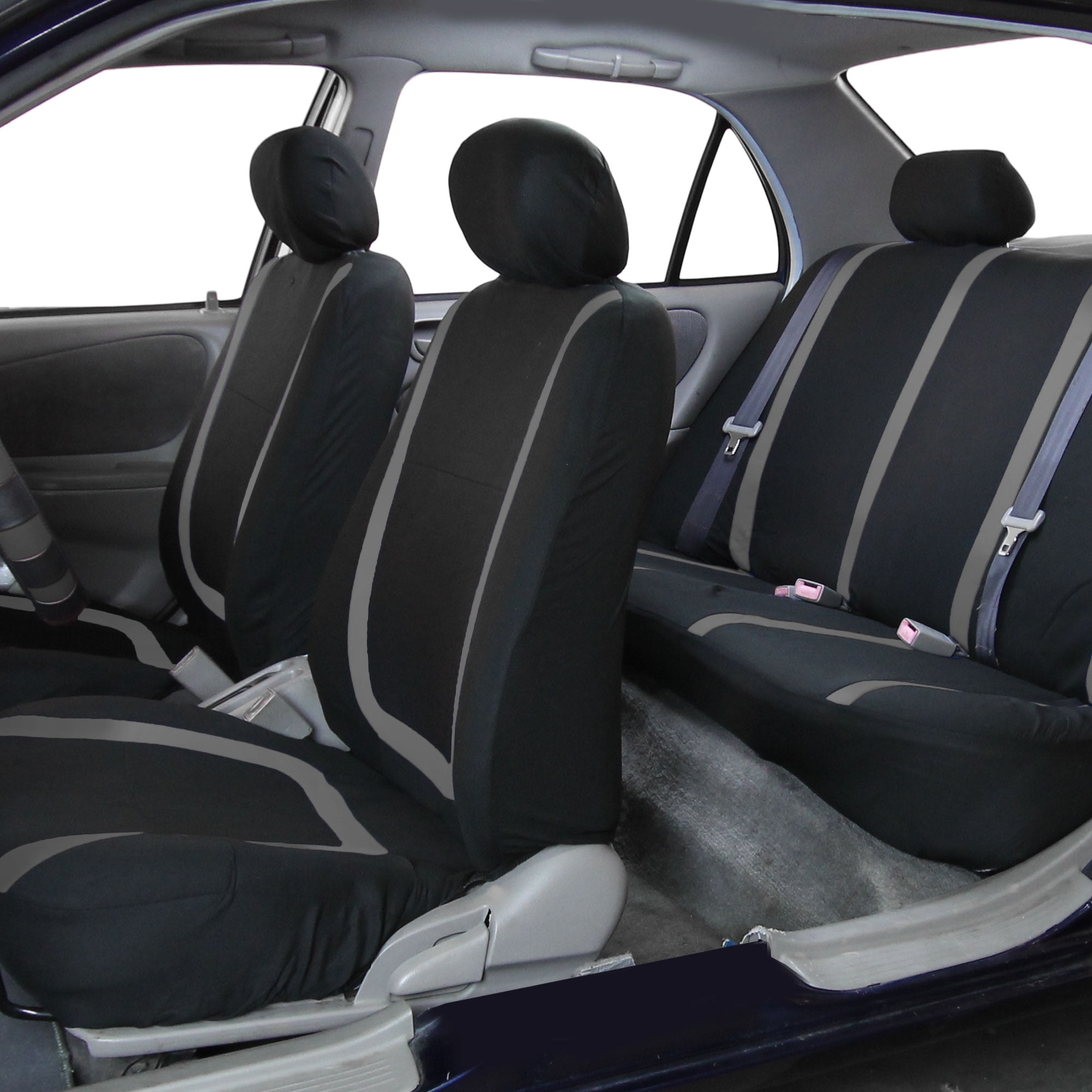 FH Group Unique Flat Cloth Car Seat Cover Universal Gray Full Set Seat Cover with Air Freshener