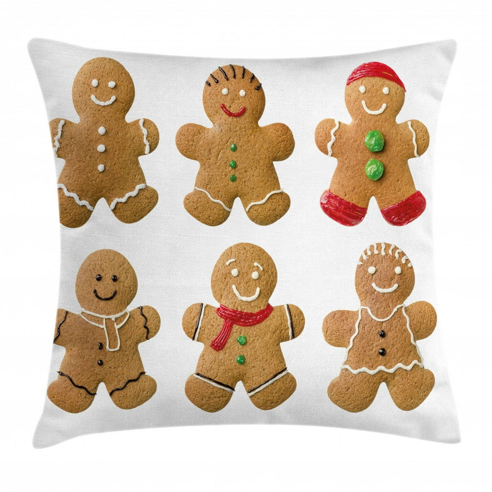 Gingerbread Man Throw Pillow Cushion Cover, Vivid Homemade Biscuits ...