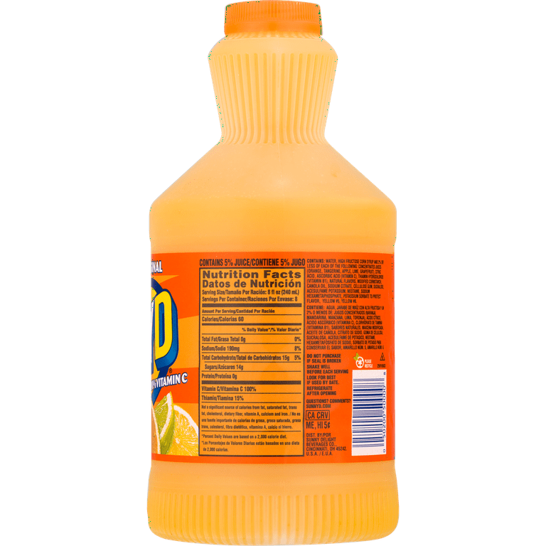 Sunny D Nutrition Label