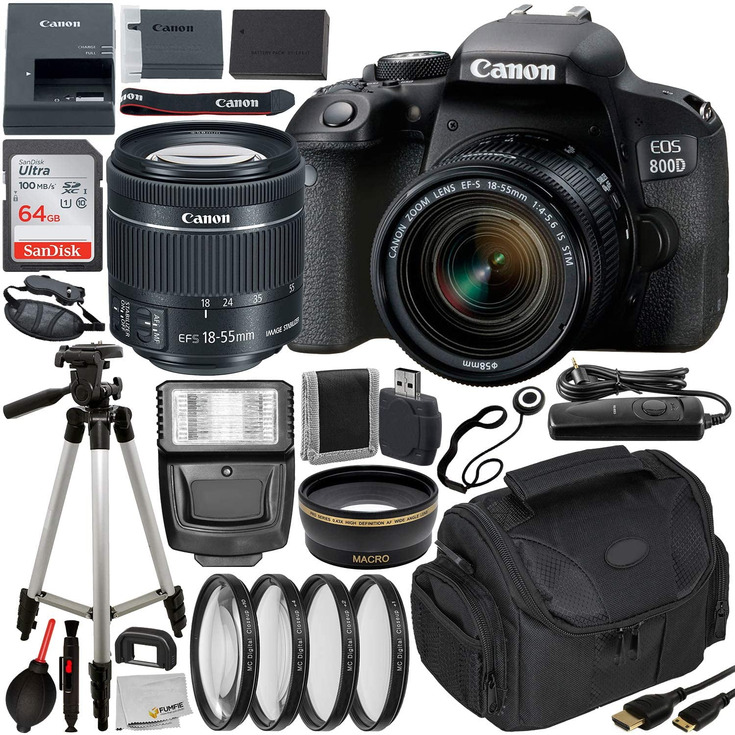Canon EOS Rebel 800D (T7i) DSLR Camera w/ 18-55mm Lens, Essential ...