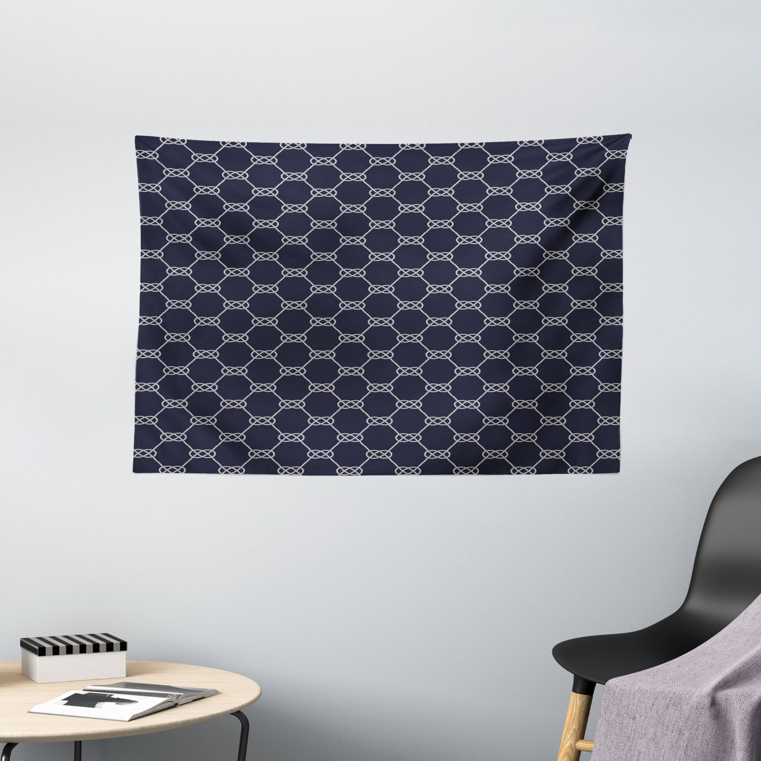 Navy Blue Tapestry, Navy Inspired Sailor Knot Rope Pattern Illustration ...