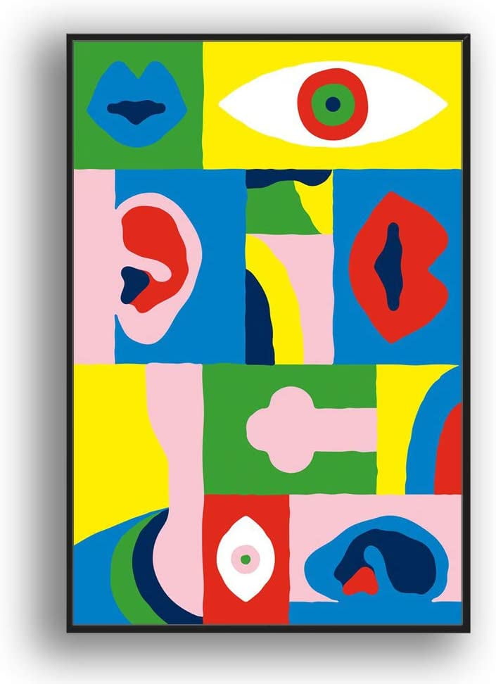 IDEA4WALL Framed Canvas Wall Art Minimalist Abstract Facial Features ...