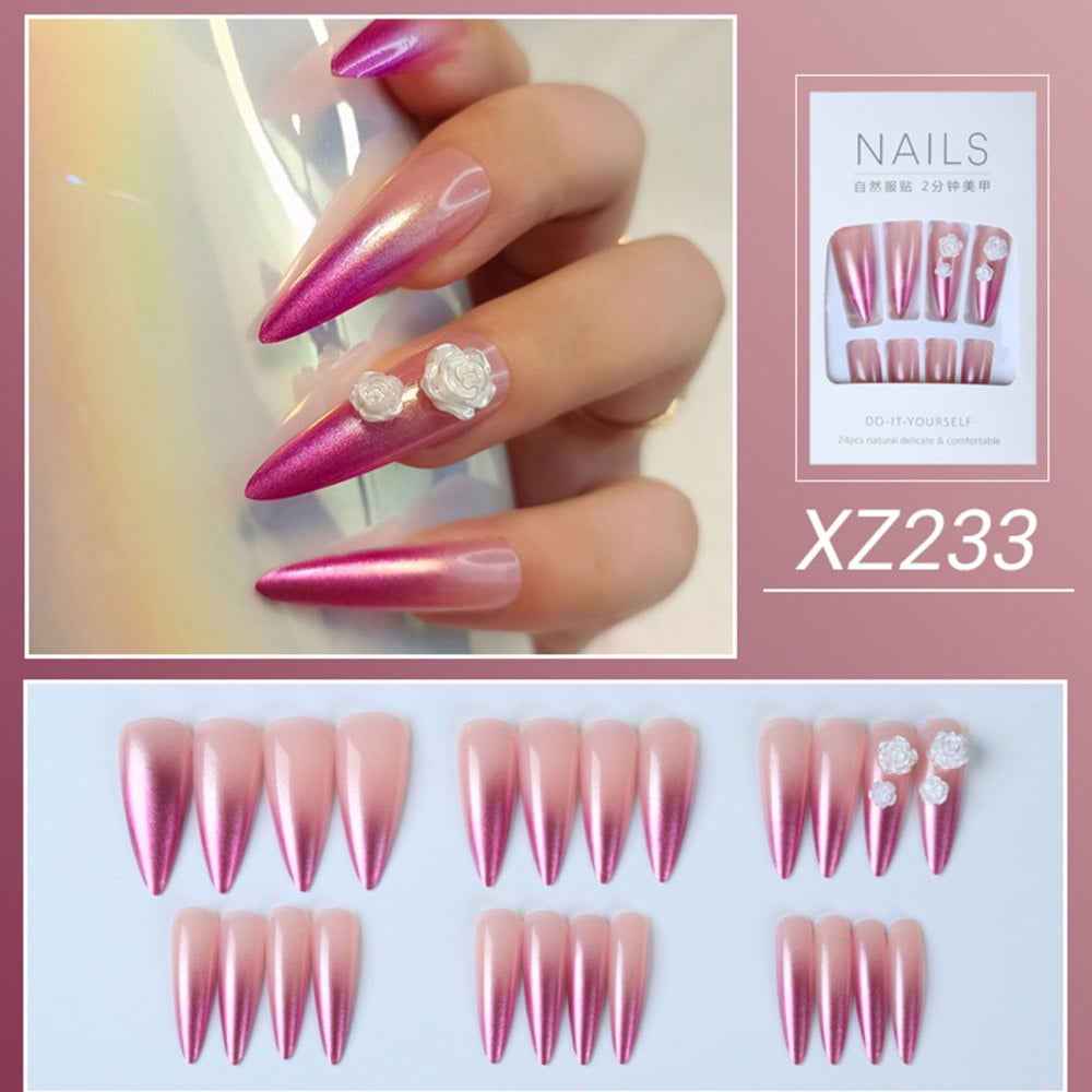 Pointy Gradient Color Fake Nails Elegant French Long False Nails For ...