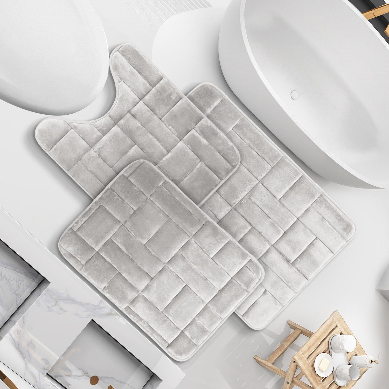 Bath Mat Rug 3 Piece Set, Large, Small and Contour Bathroom Rug Set ...