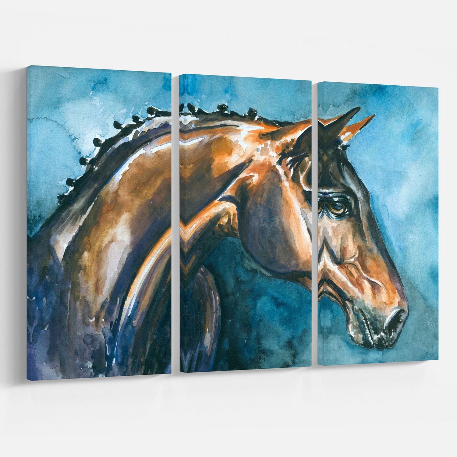 Click here for Designart Design Art Brown Horse On Blue Watercolo... prices