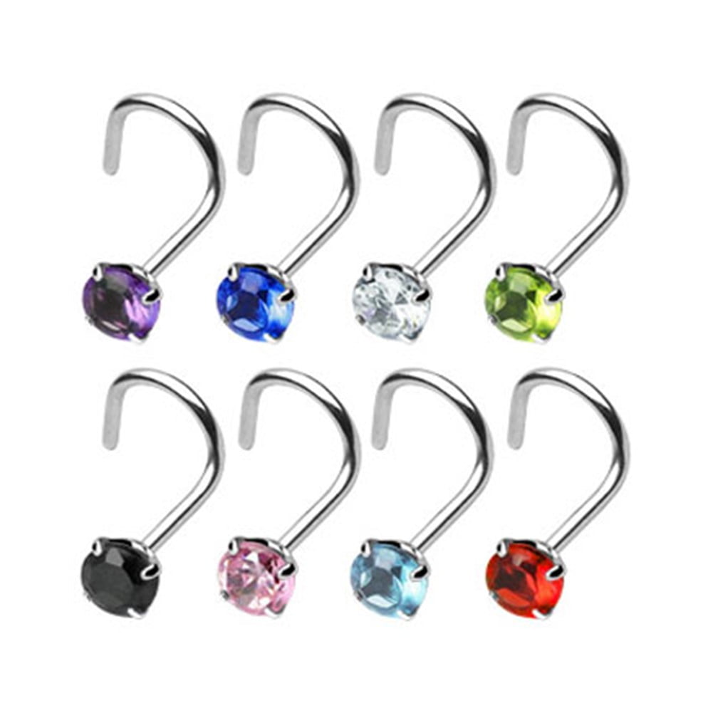 Stainless Steel Nose Screw With 3Mm Gem, 20 Ga,Amethyst - Walmart.com