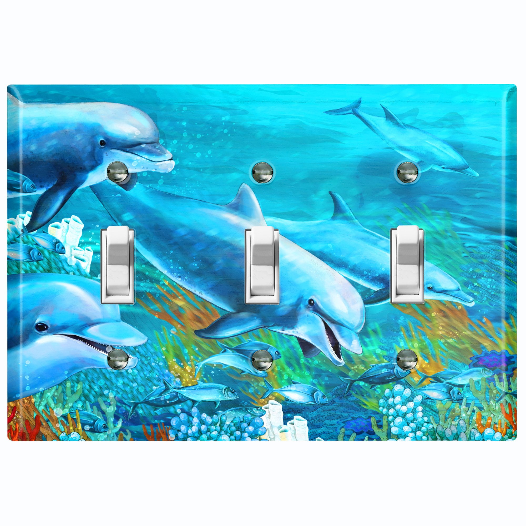Metal Light Switch Plate Outlet Cover Cute Dolphin Pod Ocean Reef ...