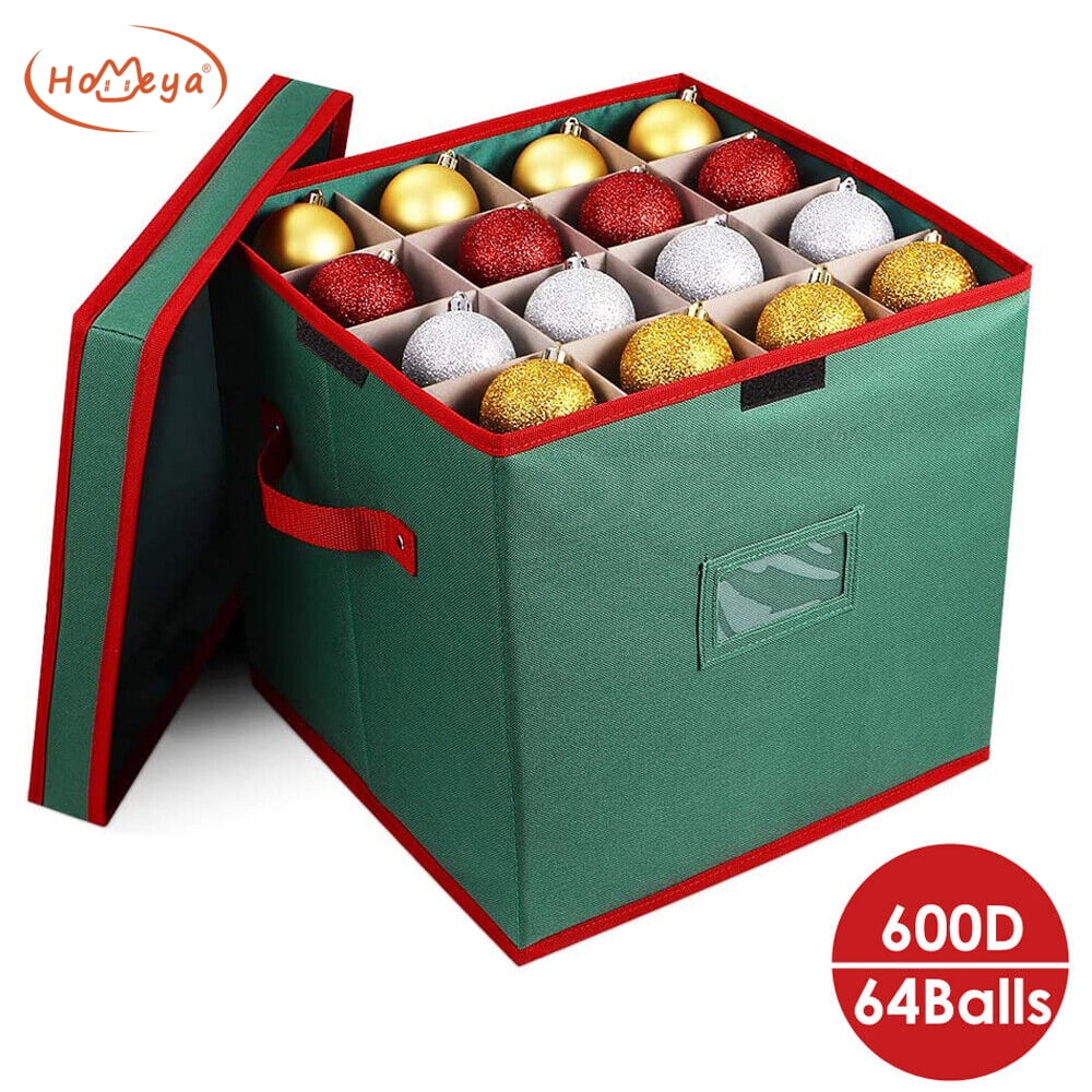 HOMEYA Christmas Ornament Storage Box Holds 64 Balls Container ...