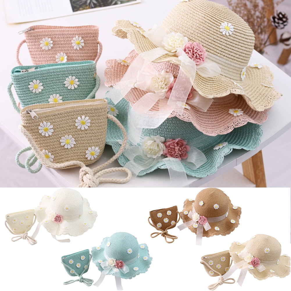 Cheers.US Girls Straw Hat and Purse Set Tea Party Summer Beach ...