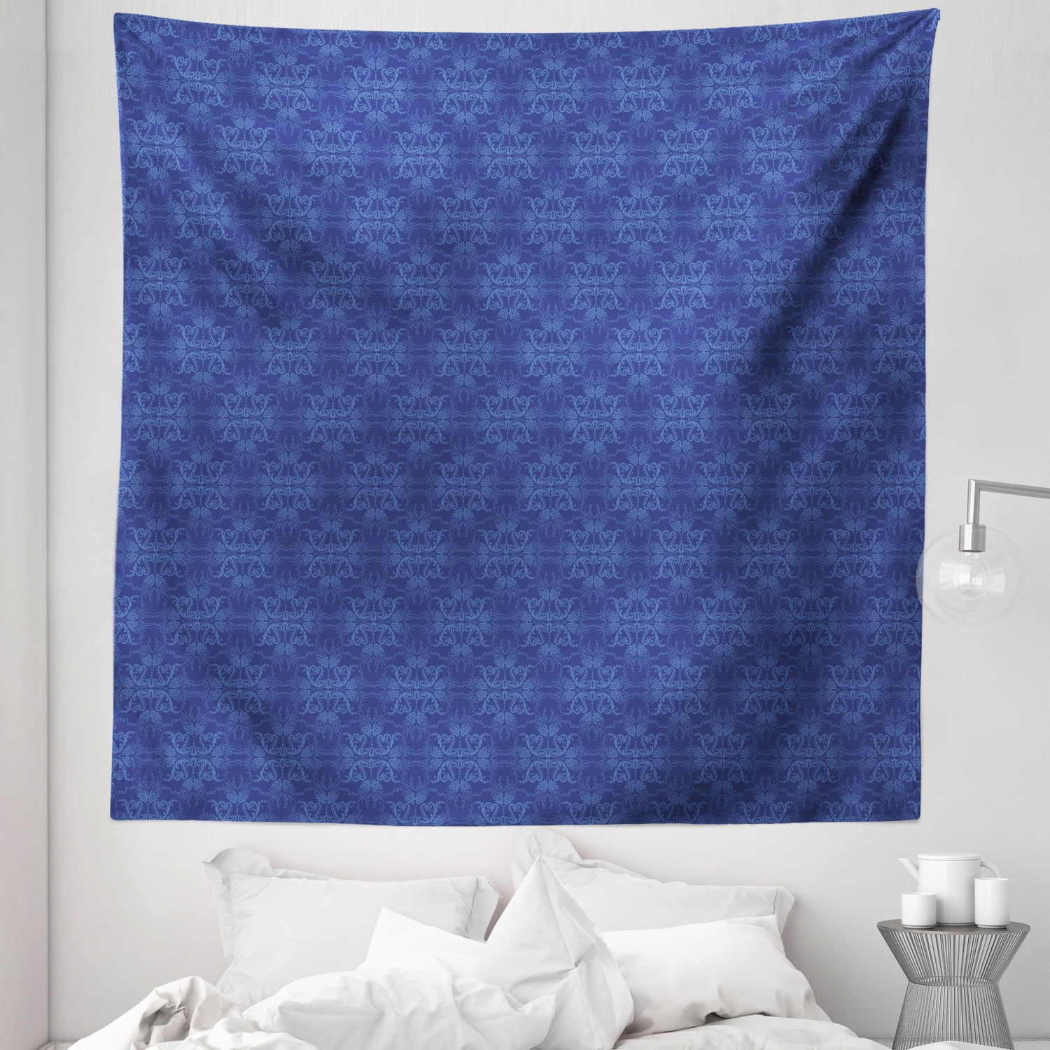 Navy Blue Tapestry, Antique Baroque Damask Inspired Motifs Abstract ...