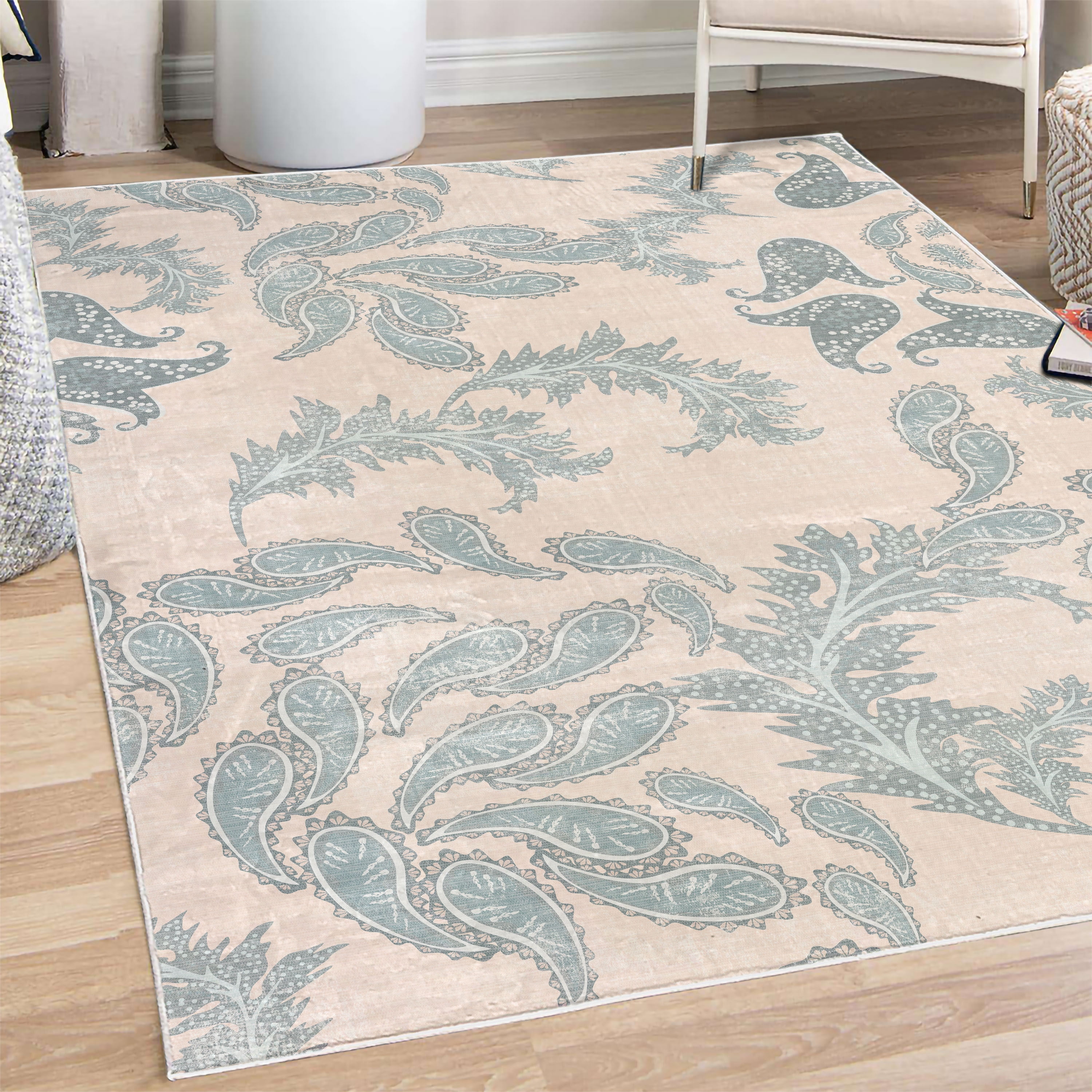 Paisley Decorative Rug, Traditional Floral Like Pattern Curvy Design ...