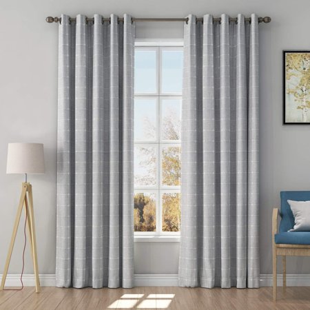 Curtains Grey Jacquard Window Curtain with Grommet Top, 1 Single Panel ...