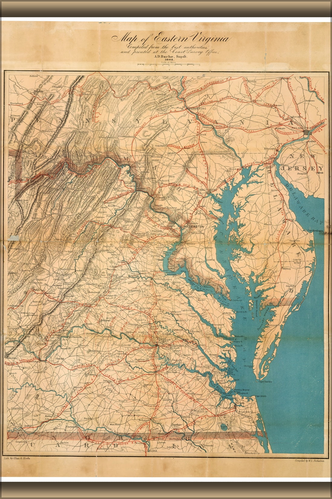 24"x36" Gallery Poster, Map of eastern Virginia, 1862 - Walmart.com