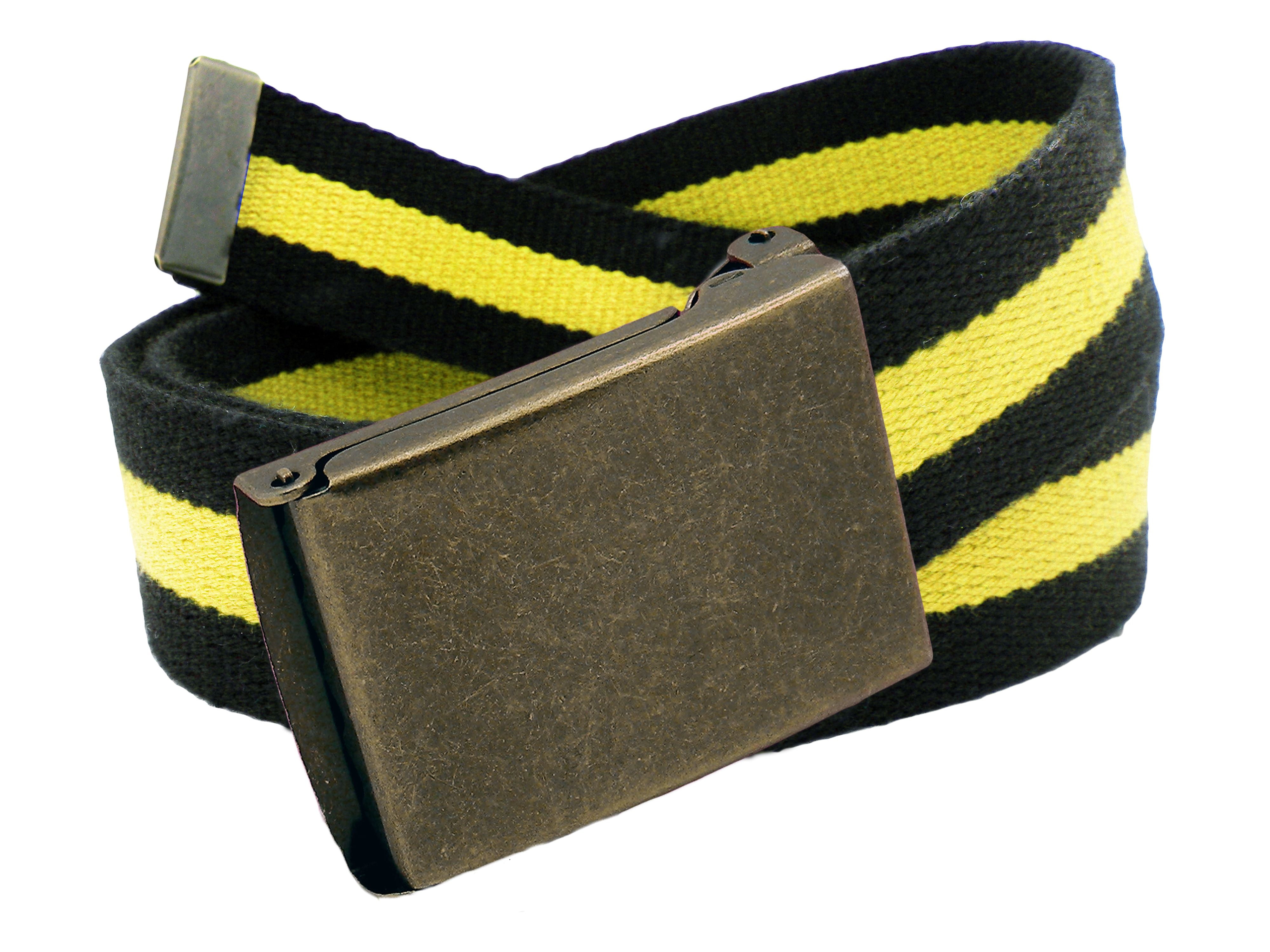 Men's Antique Brass Flip Top Military Belt Buckle with Canvas Web Belt ...