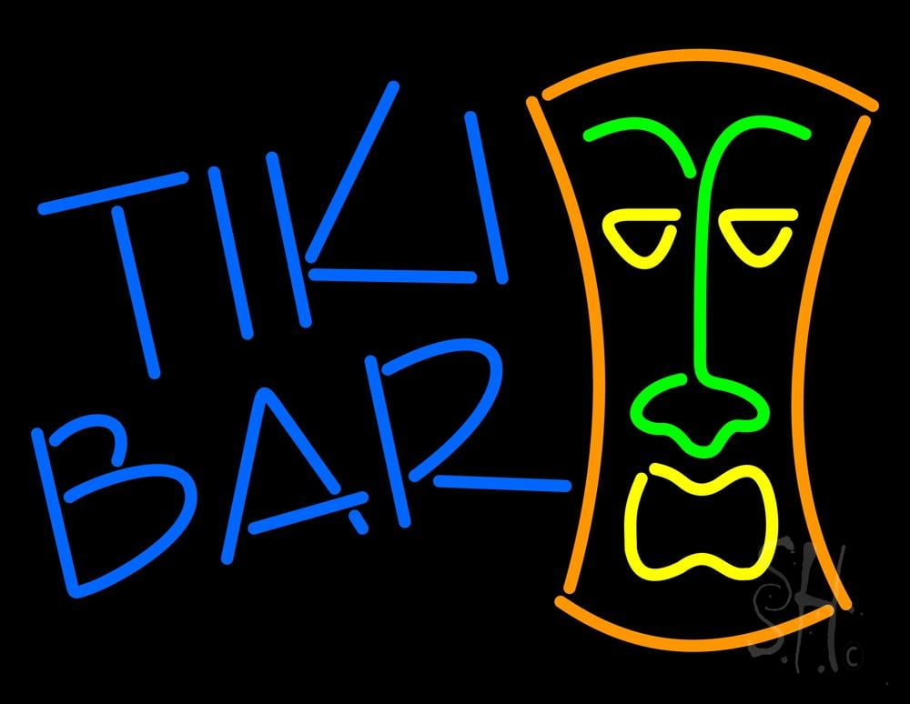 Tiki Bar LED Neon Sign 15 x 19 - inches, Clear Edge Cut Acrylic Backing ...