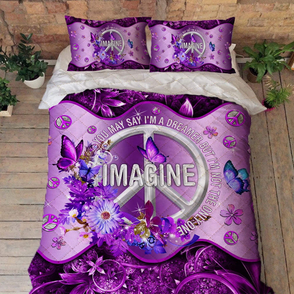 Flagwix 3 Pieces Queen Size Quilt Sets, Hippie Peace Sign. Imagine I'm ...